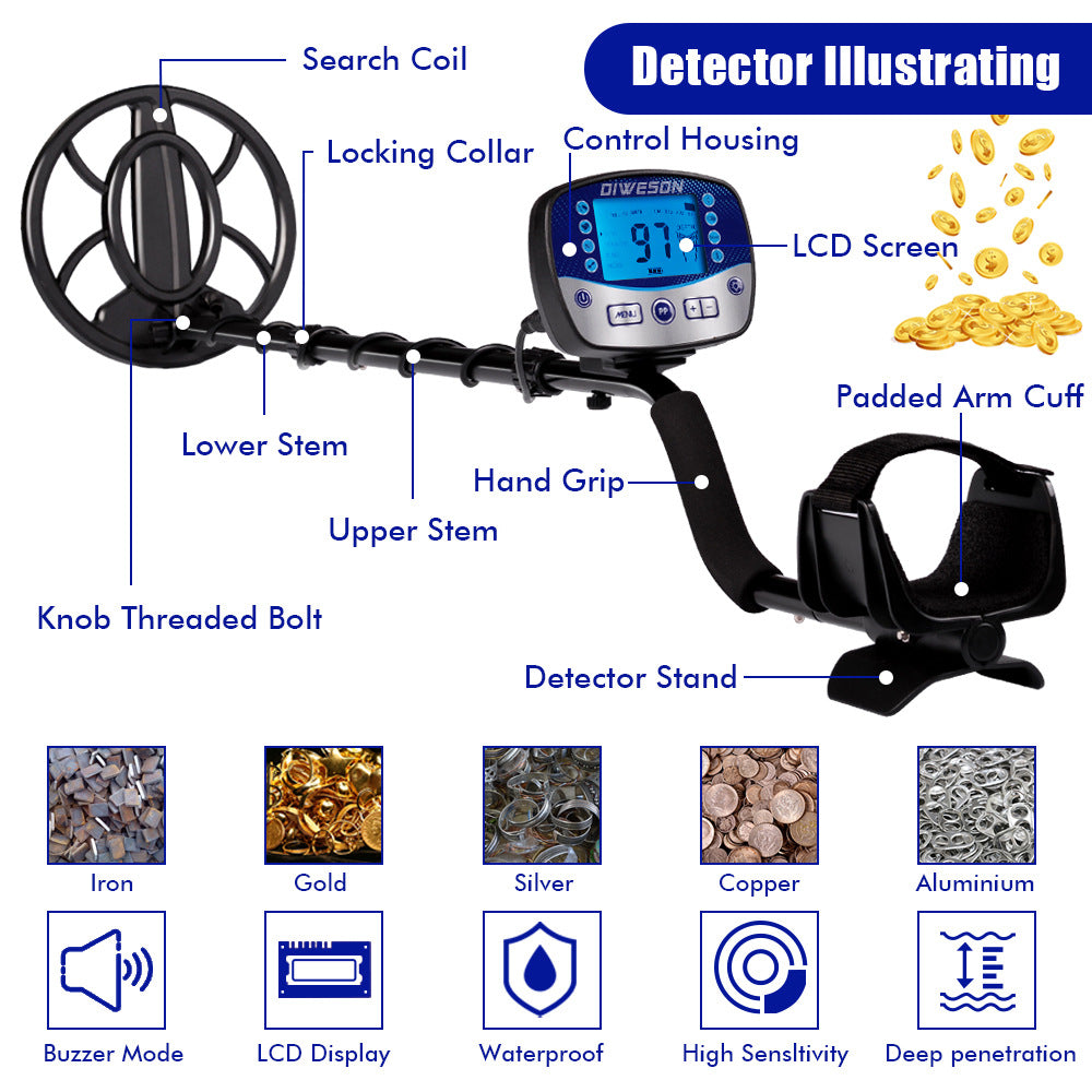T11 metal detector LCD display one click iron beach outdoor historical ...